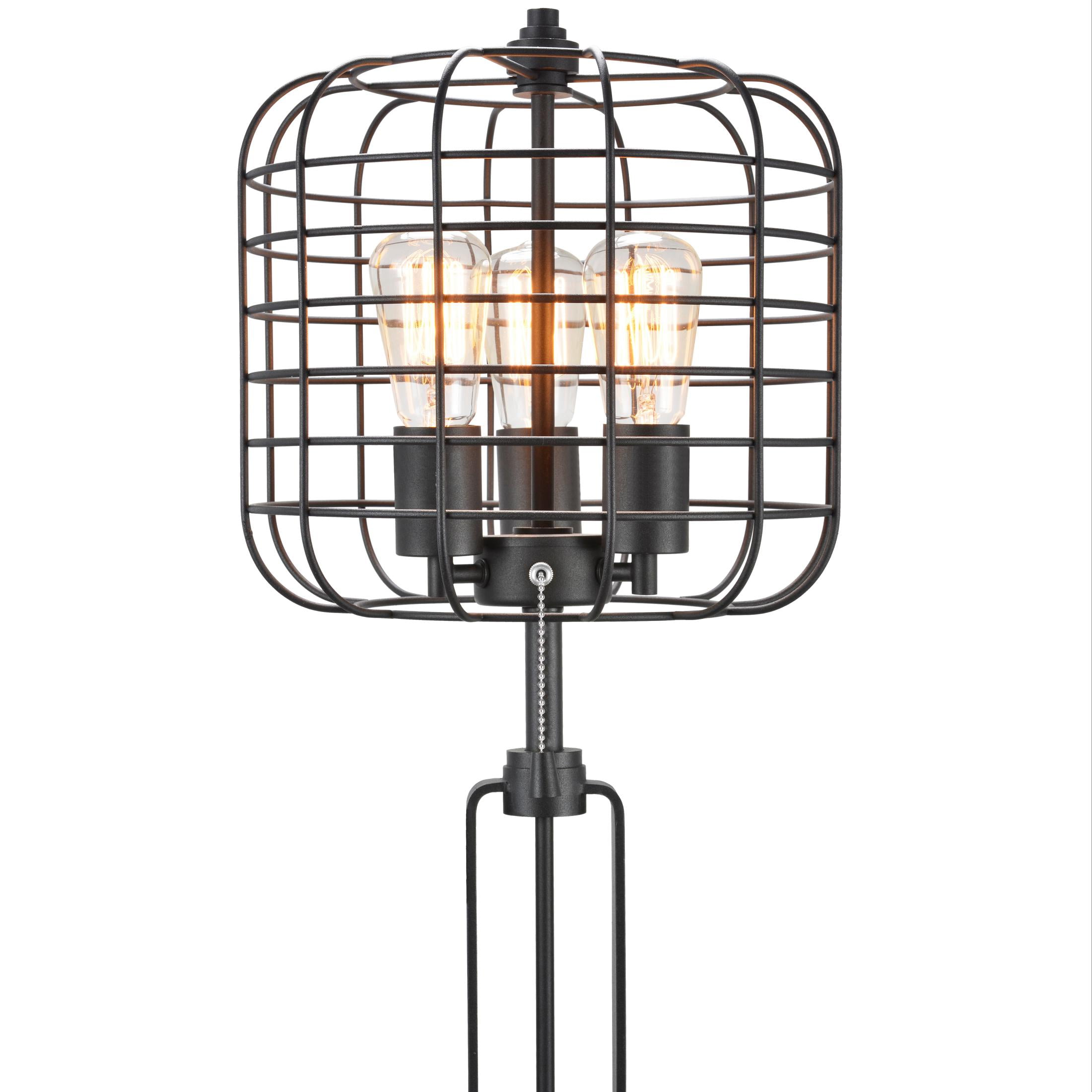 26.5" Industrial Table Lamp - Black Wire Cage, USB Port, Pull Chain ...