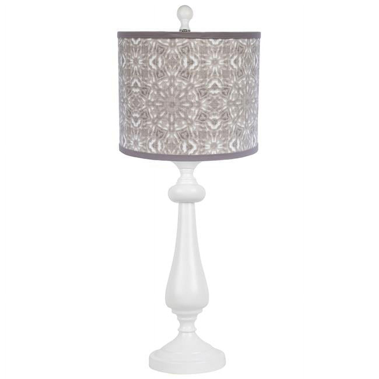 26.5 x 12 x 12 in. White Table Lamp with Gray Taupe Batik Print Drum ...