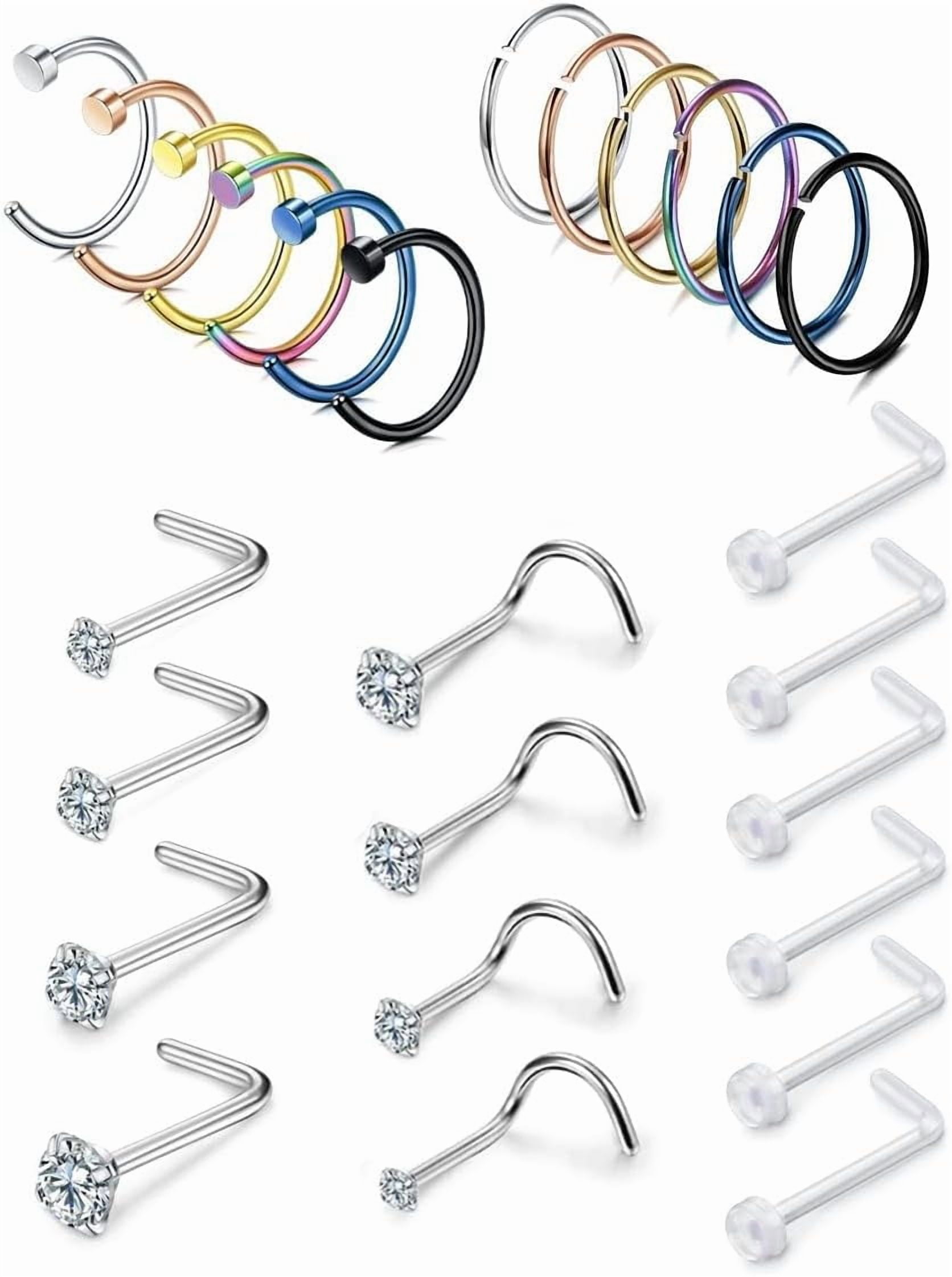 26-52Pcs Quality 20G Nose Rings Studs for Women Men Stainless Steel ...