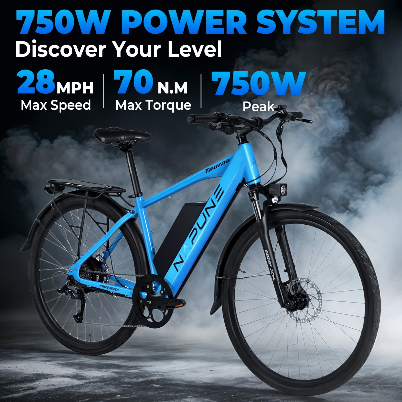 26" 52V 750W Adult Electric Bike, 28 MPH, 65+ Mile Range, Hydraulic ...