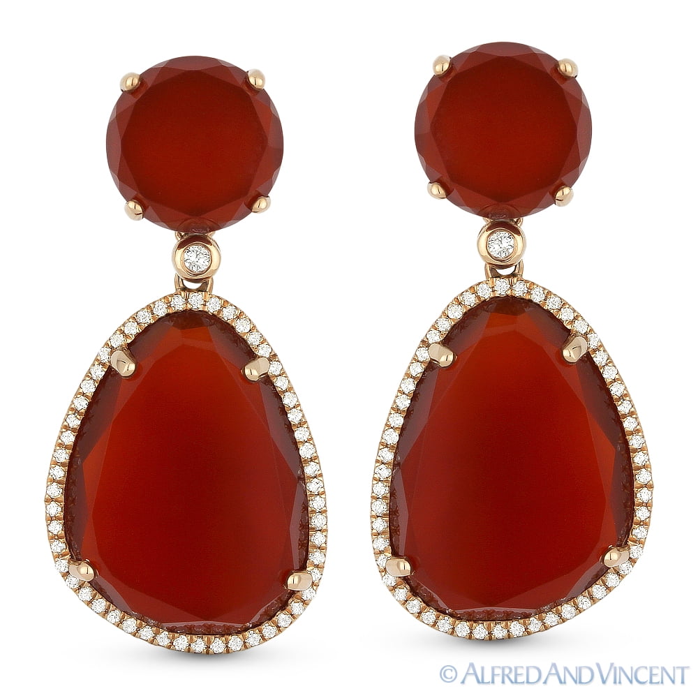 26.61ct Red Agate & Diamond Pave Dangling Earrings in 14k Rose Gold ...
