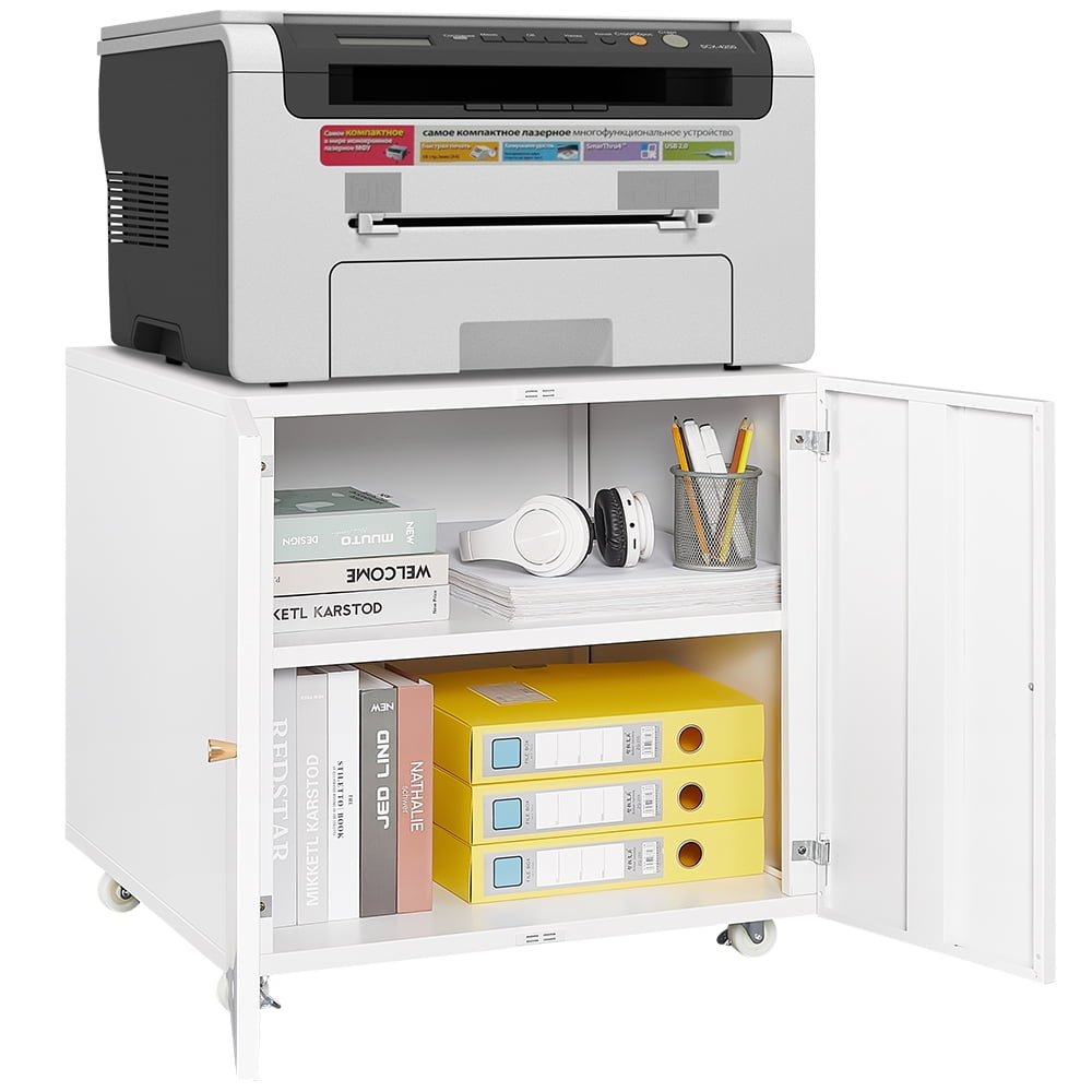 26.62" H Removable Printer Cabinet with 360° Rotatable Wheels and Metal ...
