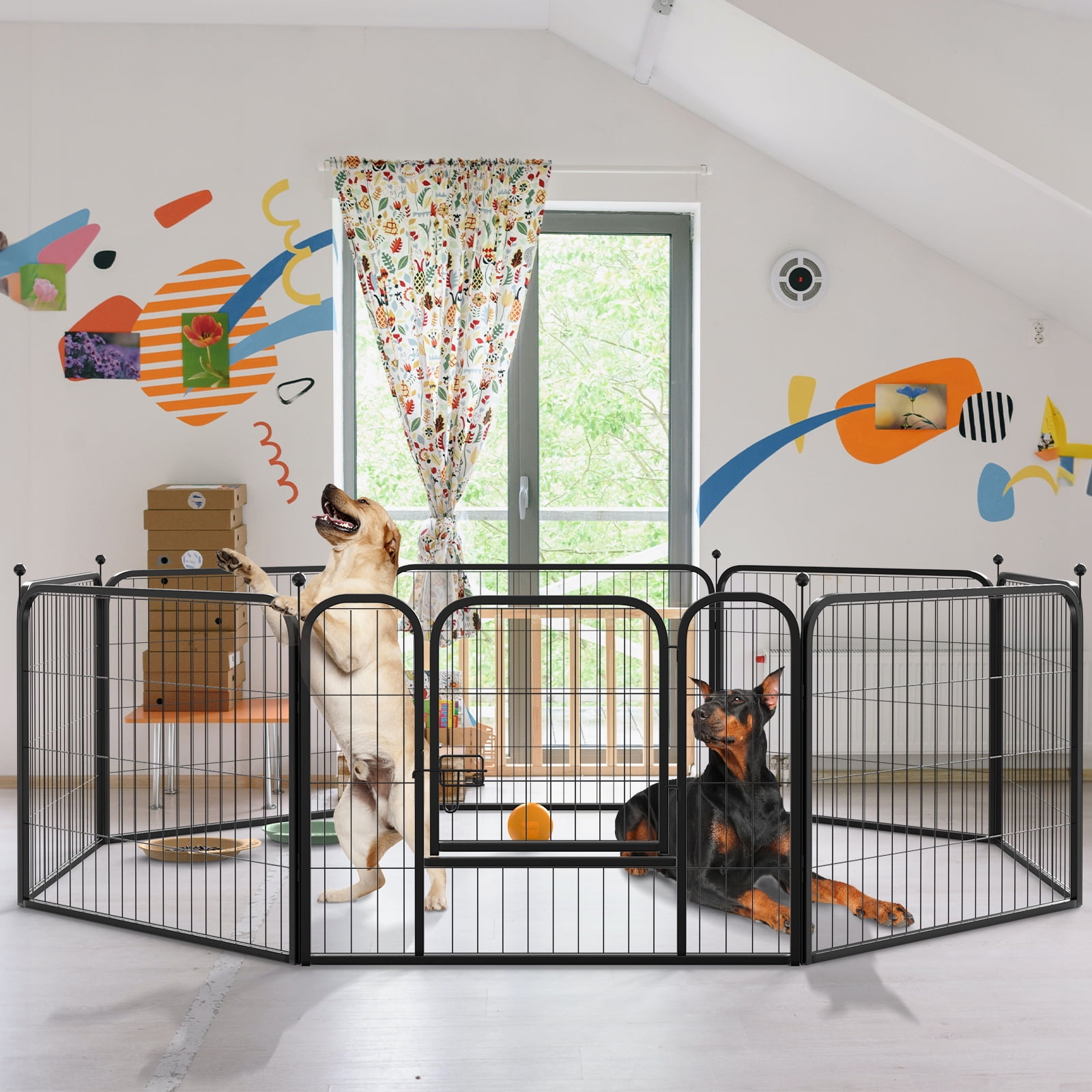 26.7"*39.3"*8pcs round ball square pet fence,Folding Indoor Outdoor Dog ...