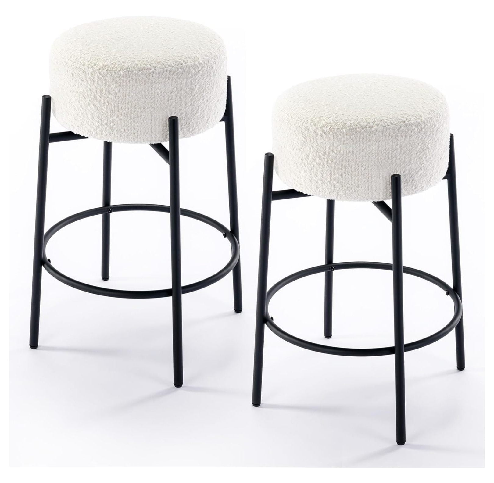 26.7" Backless Swivel Counter Height Bar Stools, Century Modern Boucle ...
