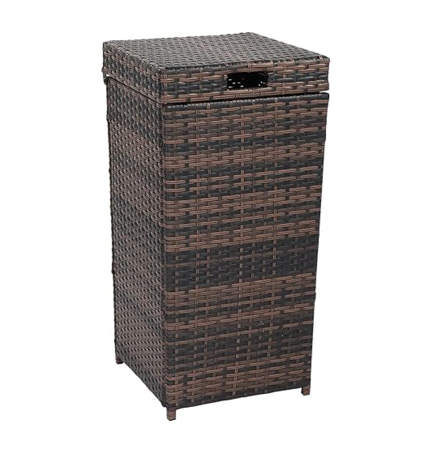 26.7 Gallon Outdoor Wicker Trash Bin Rattan Patio Waste Basket with Lid ...