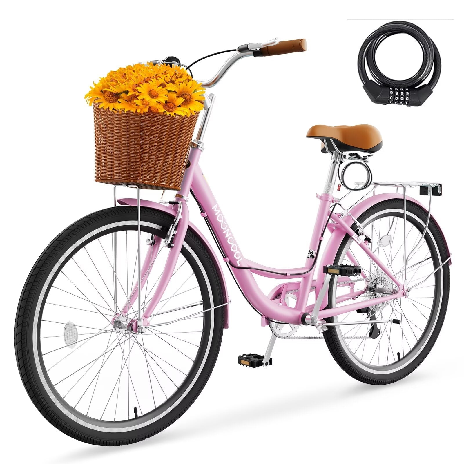 26'' 7 Speed Cruiser Bike Bicycle for Women with Basket & Lock ...