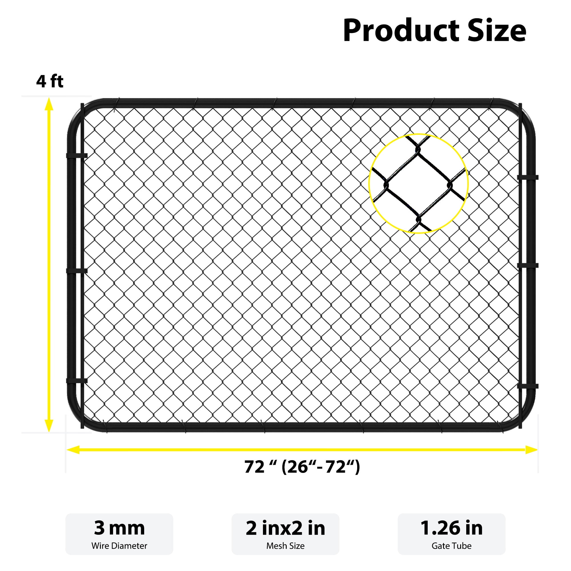 26"-72" W x 4' H Fence Gate Kit Chain Link Outdoor Metal Garden Gate ...