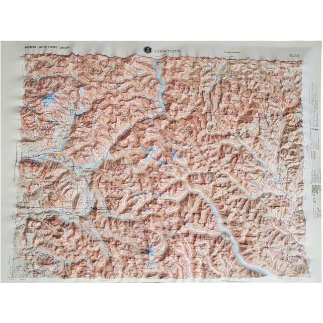 26.75 x 21 in. Concrete, Washington Regional Raised Relief Map by ...