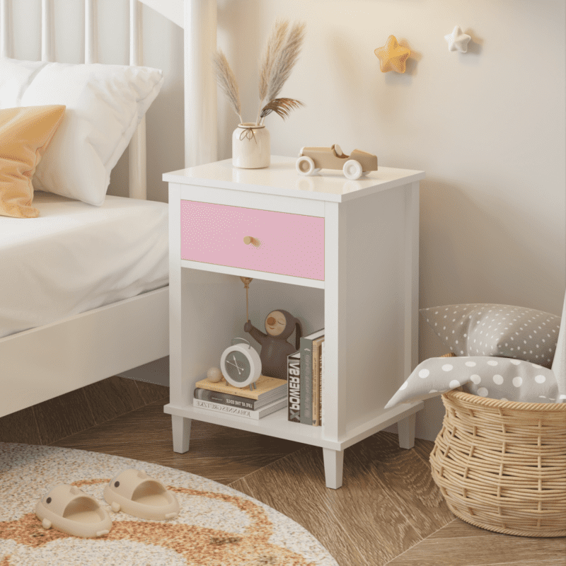 26.77''H Wooden Nightstand with One Drawer One Shelf for Kids, Adults ...