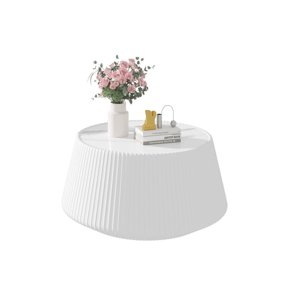 26.77" White Round Coffee Table, Drum Coffee Table with Sintered Stone ...