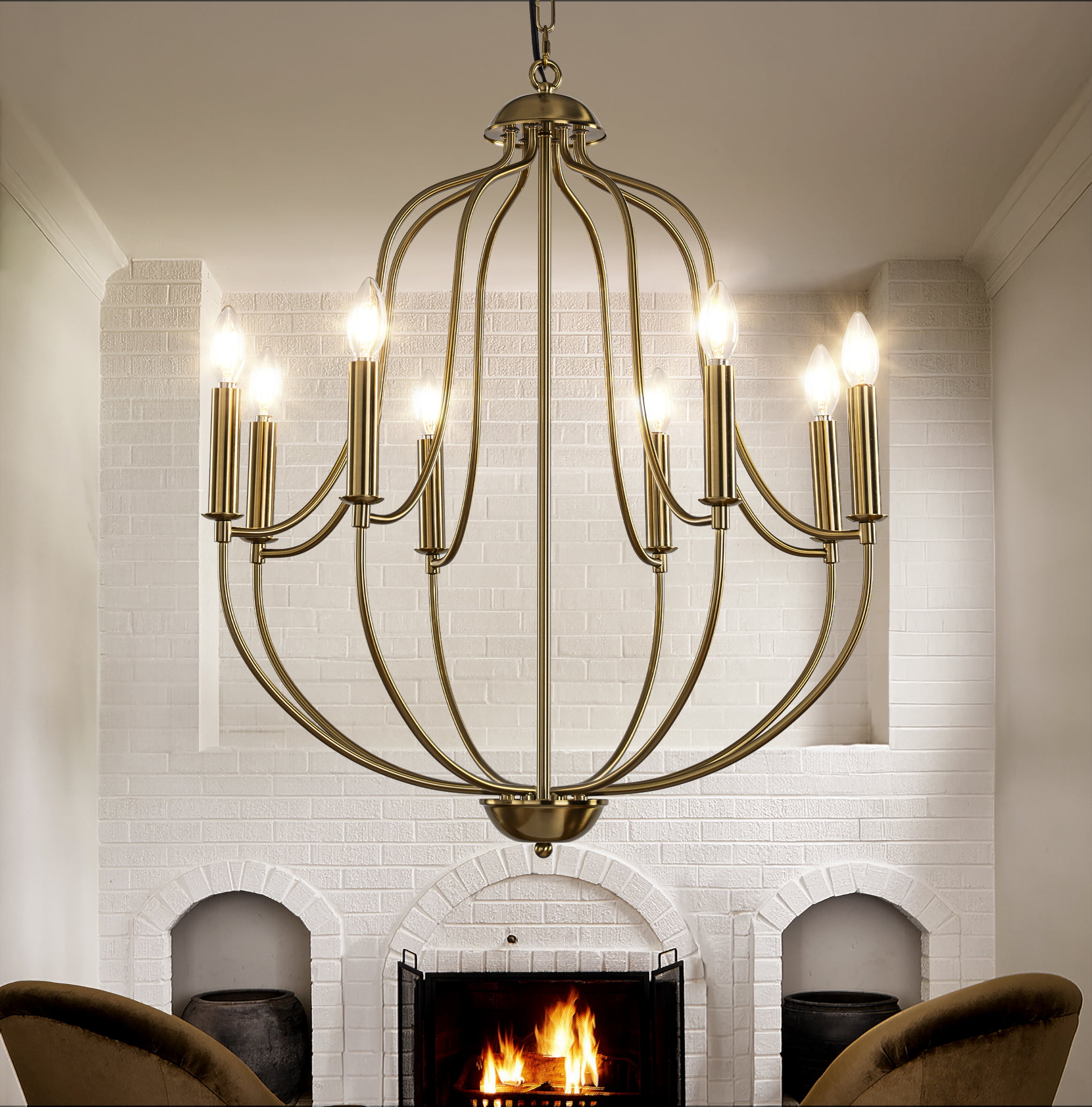 26'' 8-Light Modern Brass Mid-Century Modern Candelabra Chandelier ...