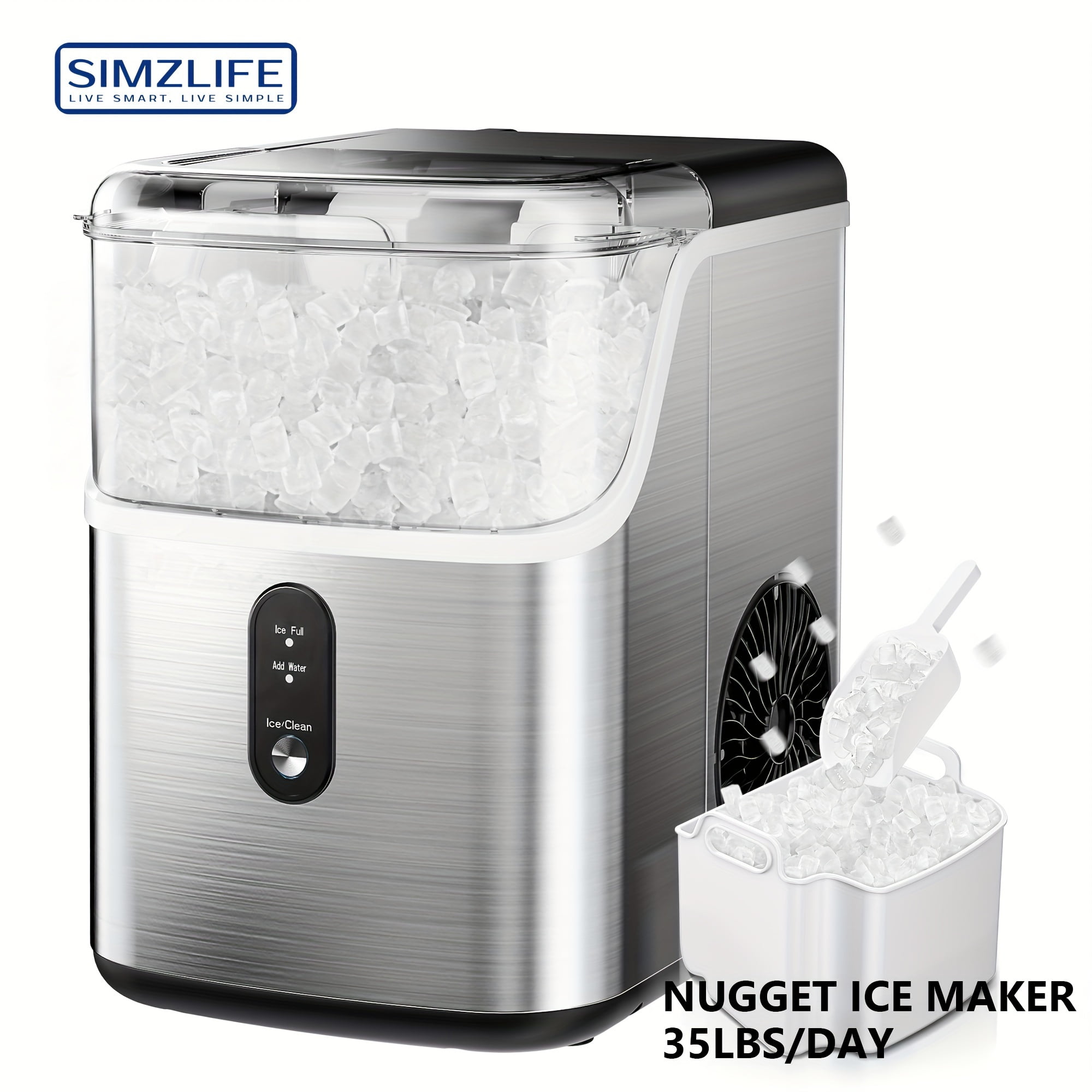 26-80LBS Portable Ice Maker Machine - Makes Chewable Nugget Ice in 6 ...