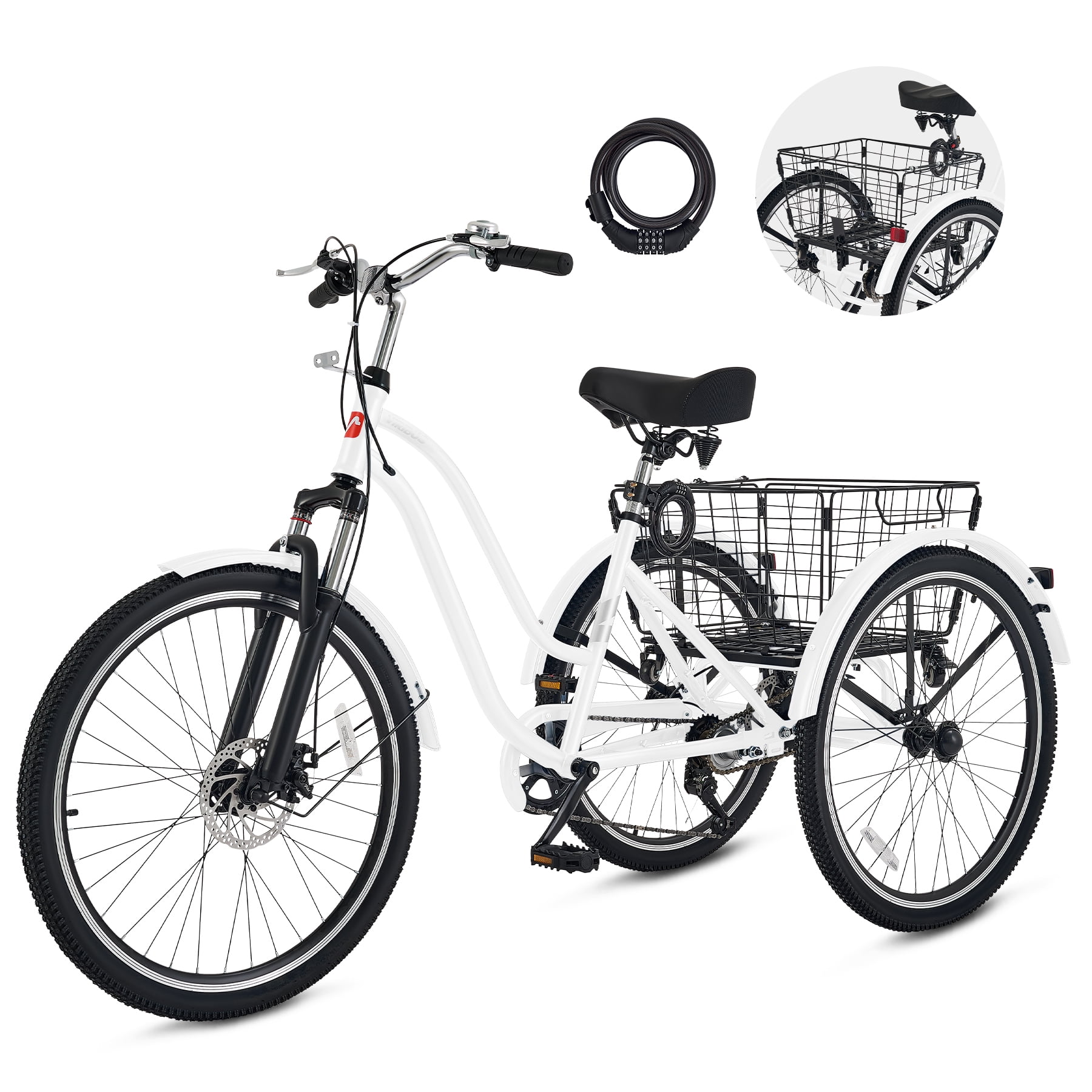 "26"" 7-Speed Adult Tricycle with Front Suspension, Dual Chains & Wheel ...