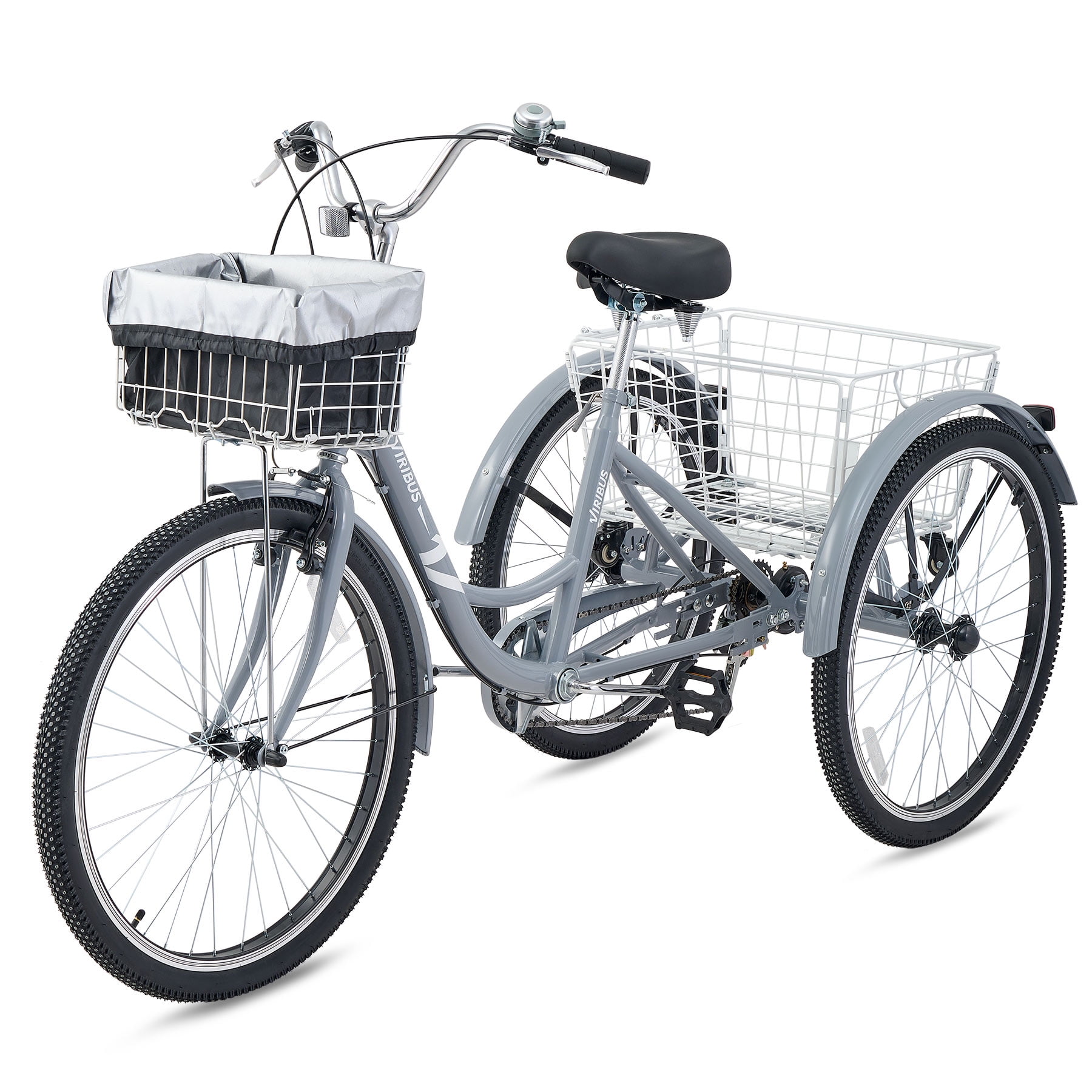 26" Adult Tricycle Bike with 7 Speed Gear Front & Rear Basket Matte ...