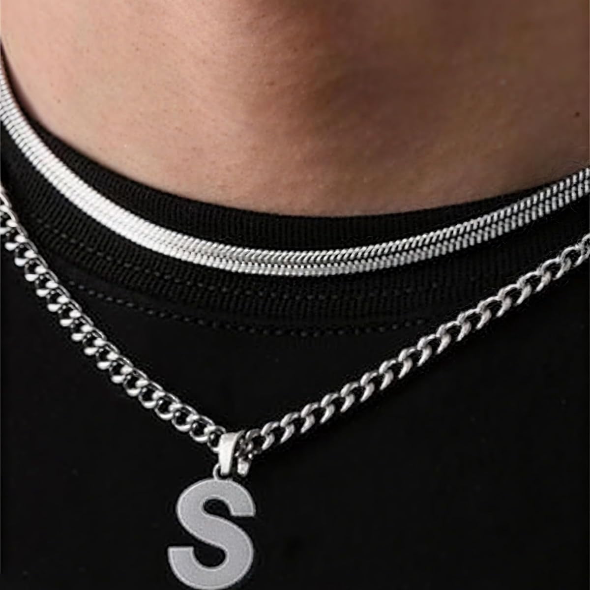 26 Alphabet Layered Pendant Necklace Collection, Double - Chain (Snake ...
