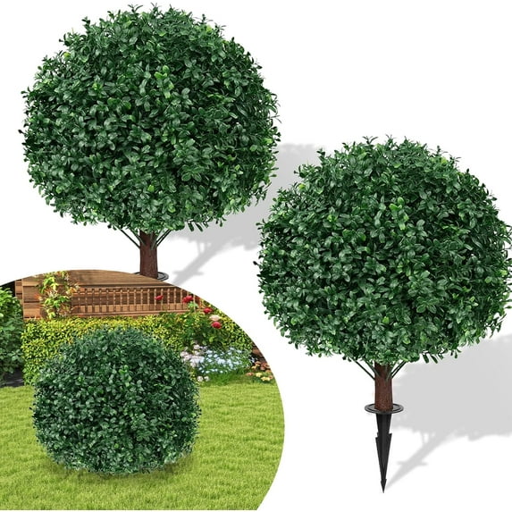 26" Artificial Boxwood Topiary Ball Trees, Set of 2 Artificial Shrubs ...