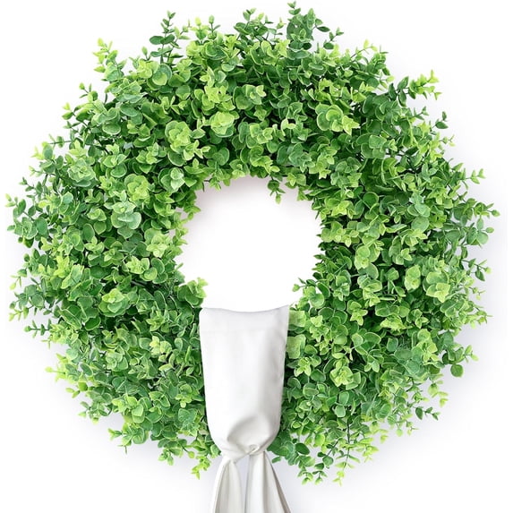 26" Artificial Eucalyptus Wreath with Decorative Sash for Front Door ...