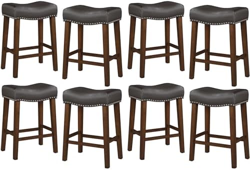 26" Backless Bar Stools Set of 8 - Counter Height Barstools with Faux ...