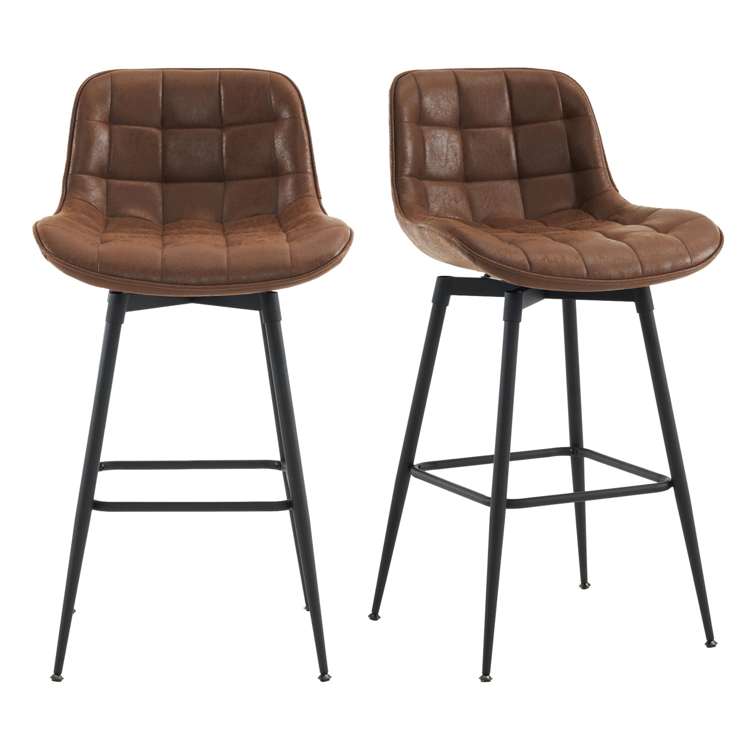 26” Bar Stools Set of 2, 360° Swivel Counter Bar Stool with Back, Mid ...