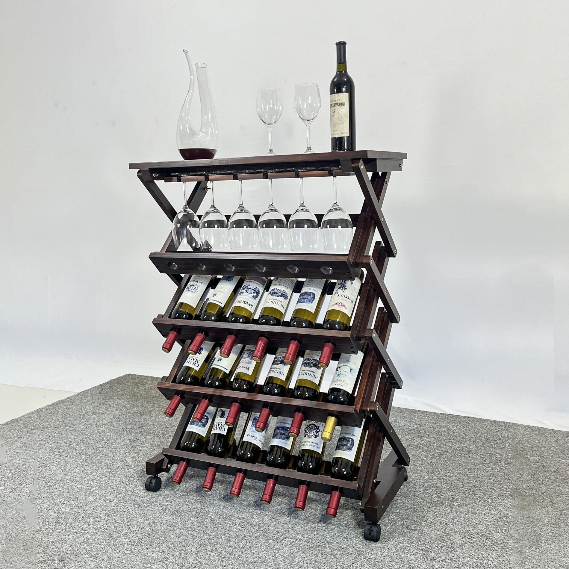 26-Bottle Freestanding Wine Rack, Wooden Wine Rack Storage Shelf with ...