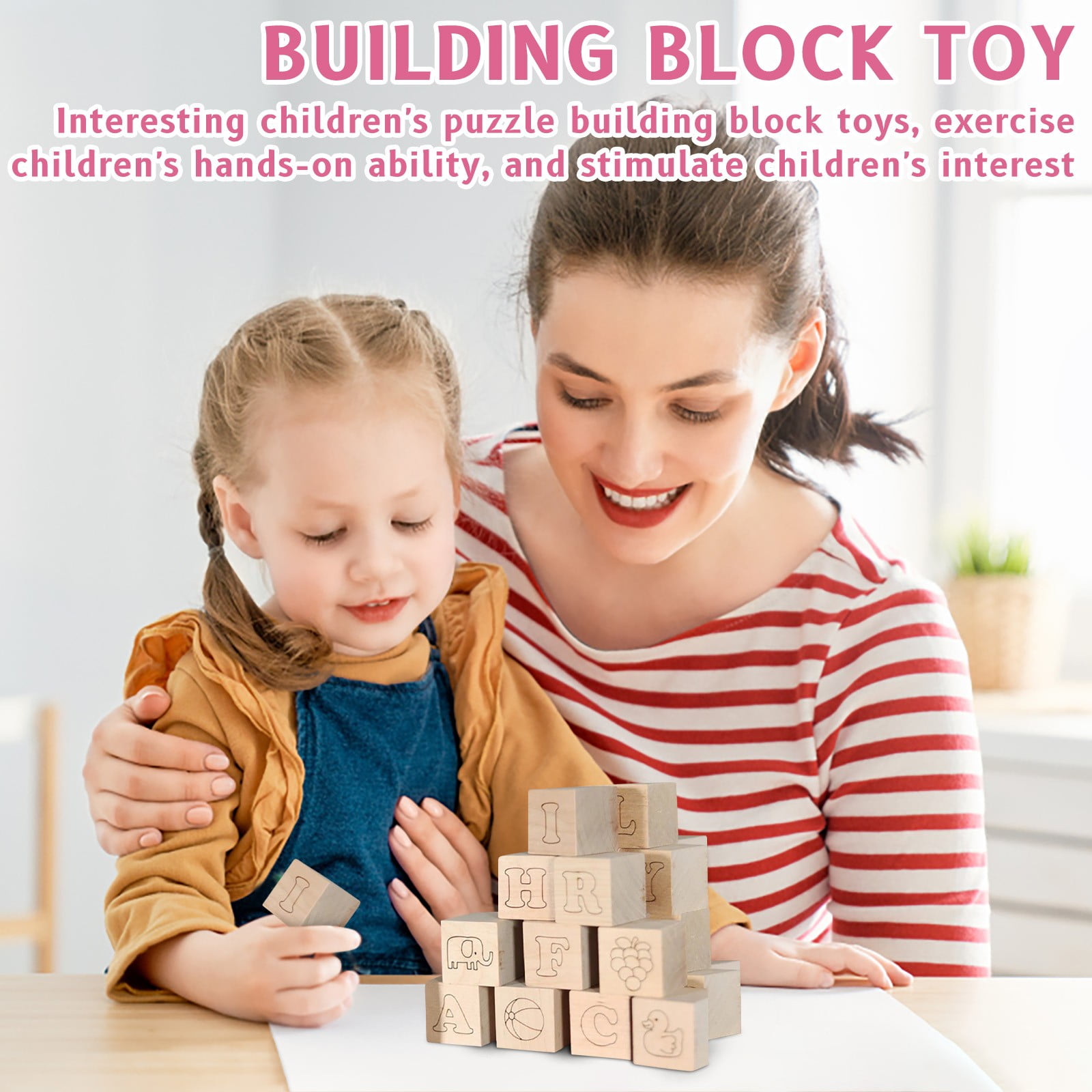 26 Building Block Decorative Game Set & Alphabet DIY Wooden Block Baby ...