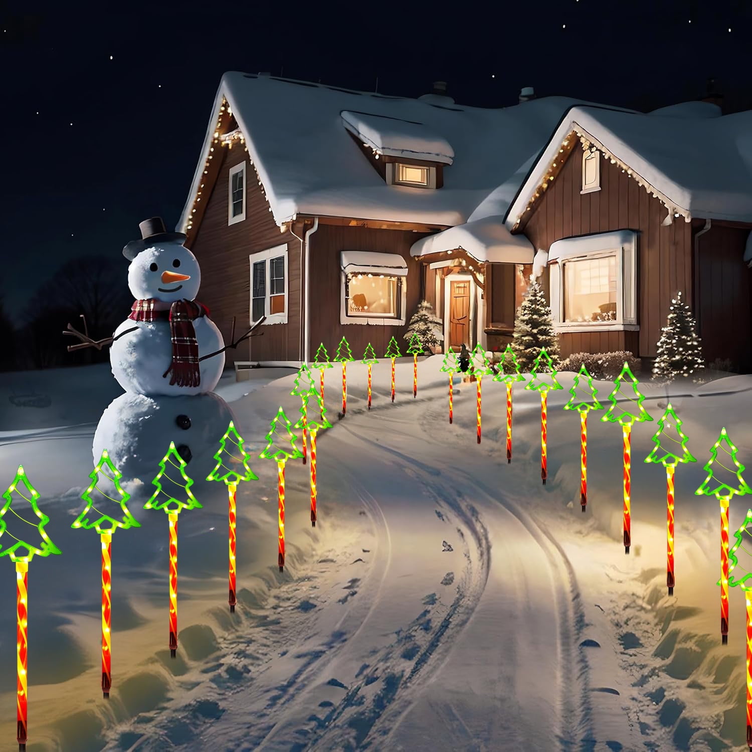 26" Christmas Candy Cane Lights with Christmas Tree, 72LED Outdoor ...