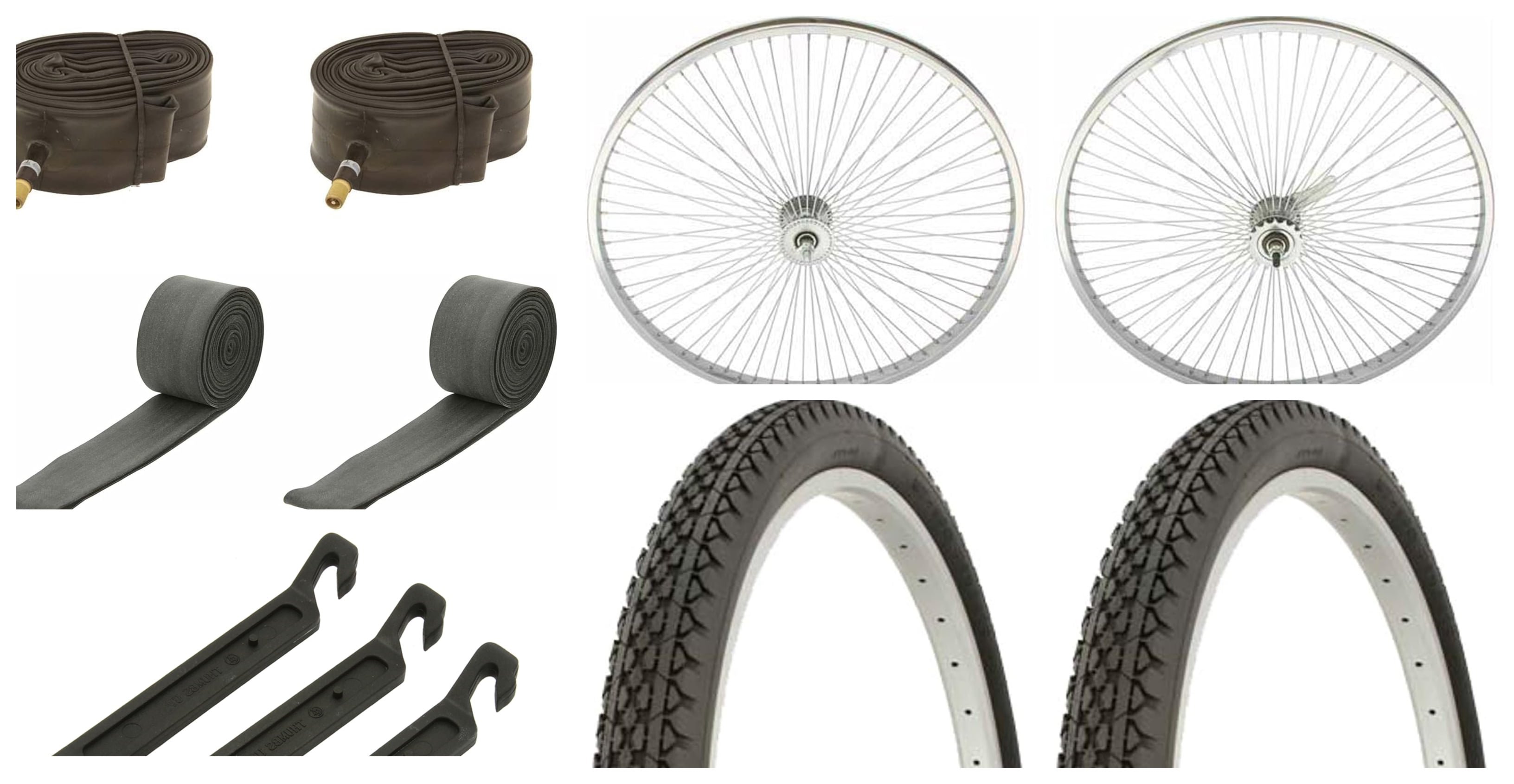 26" Chrome 144 Spoke Front and Back Coaster Wheel & two Tire Duro 26 x ...