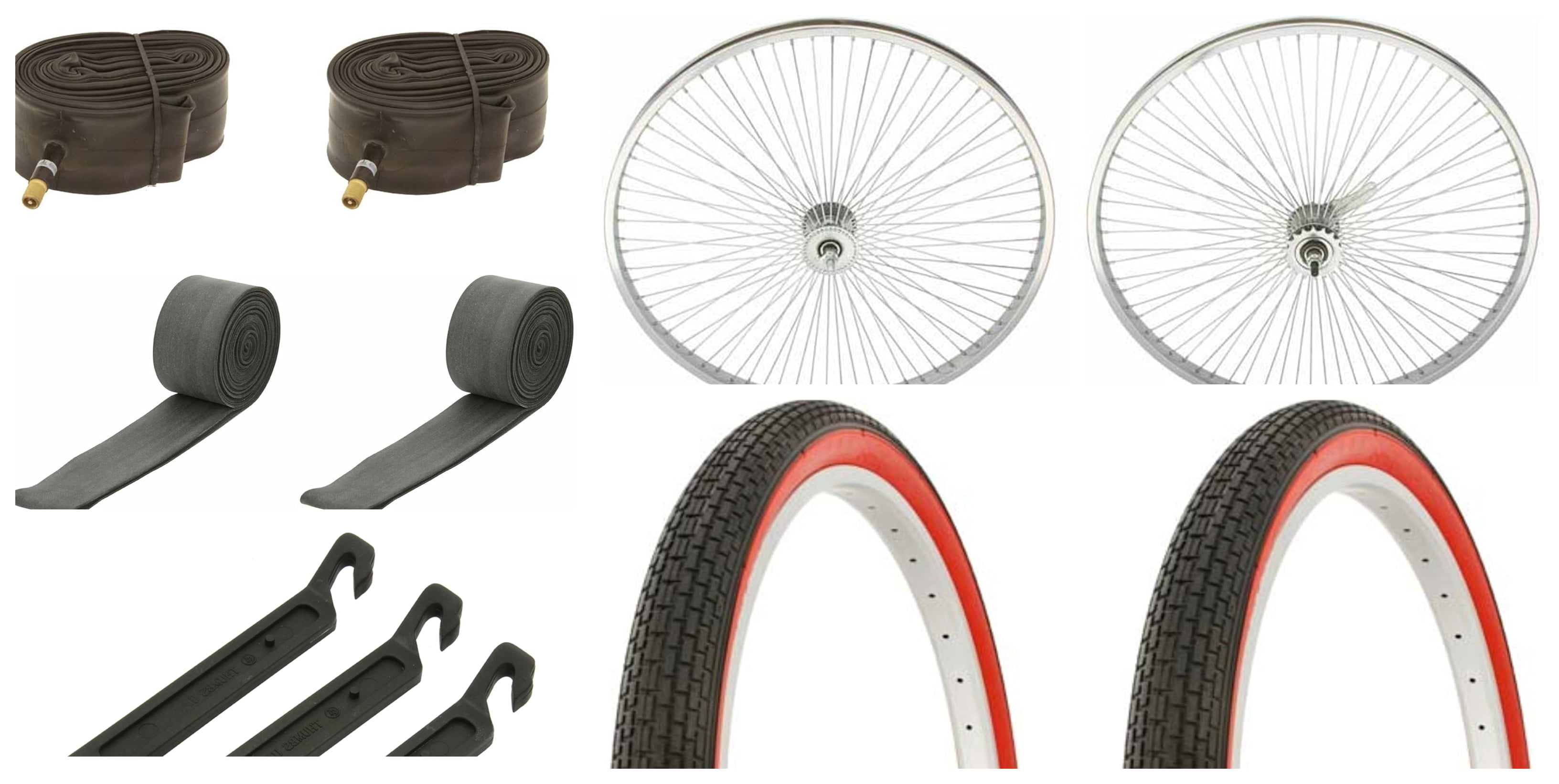 26" Chrome 144 Spoke Front and Back Coaster Wheel & two Tire Duro 26 x ...