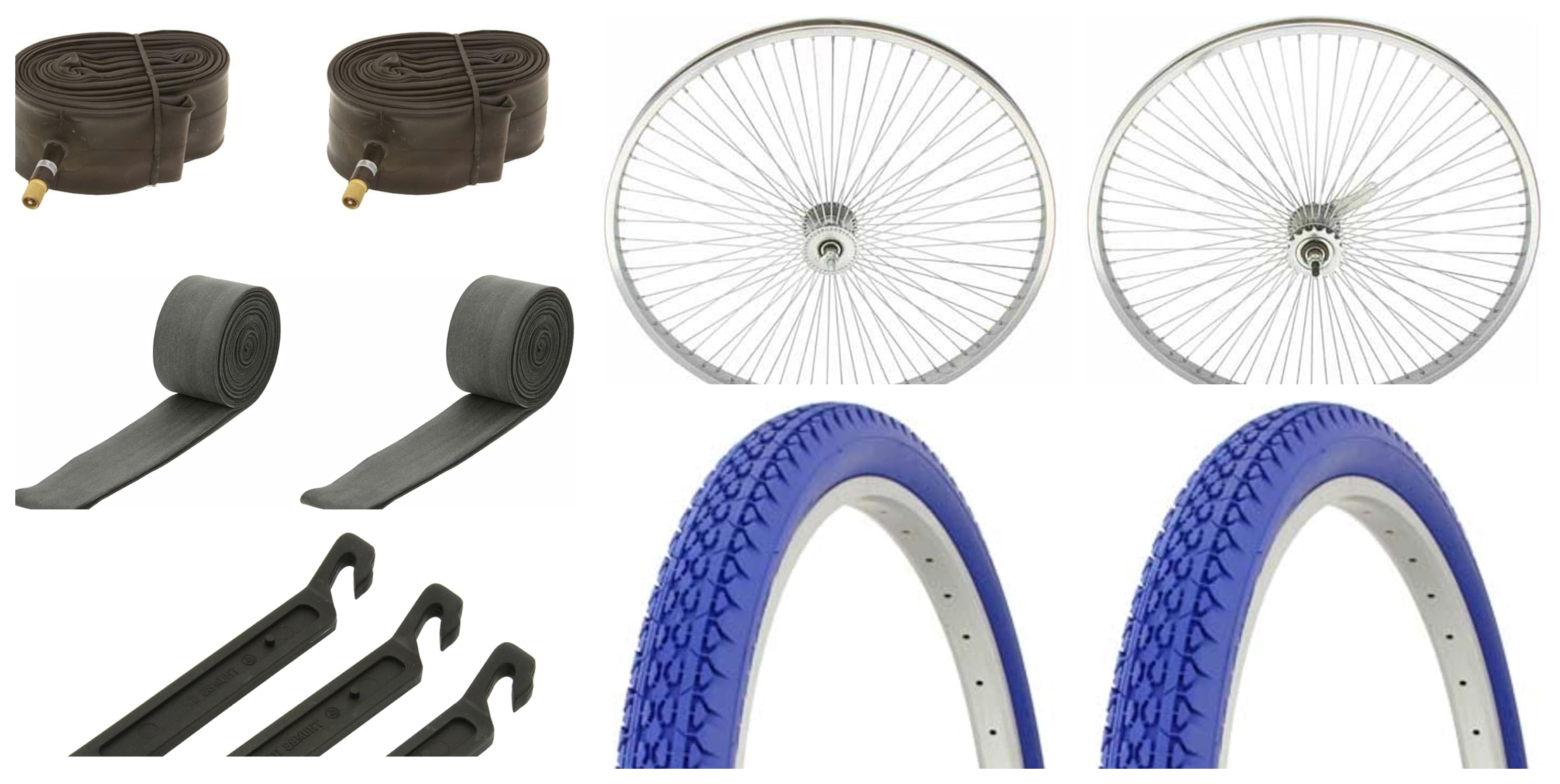 26" Chrome 144 Spoke Front and Back Coaster Wheel & two Tire Duro 26 x ...