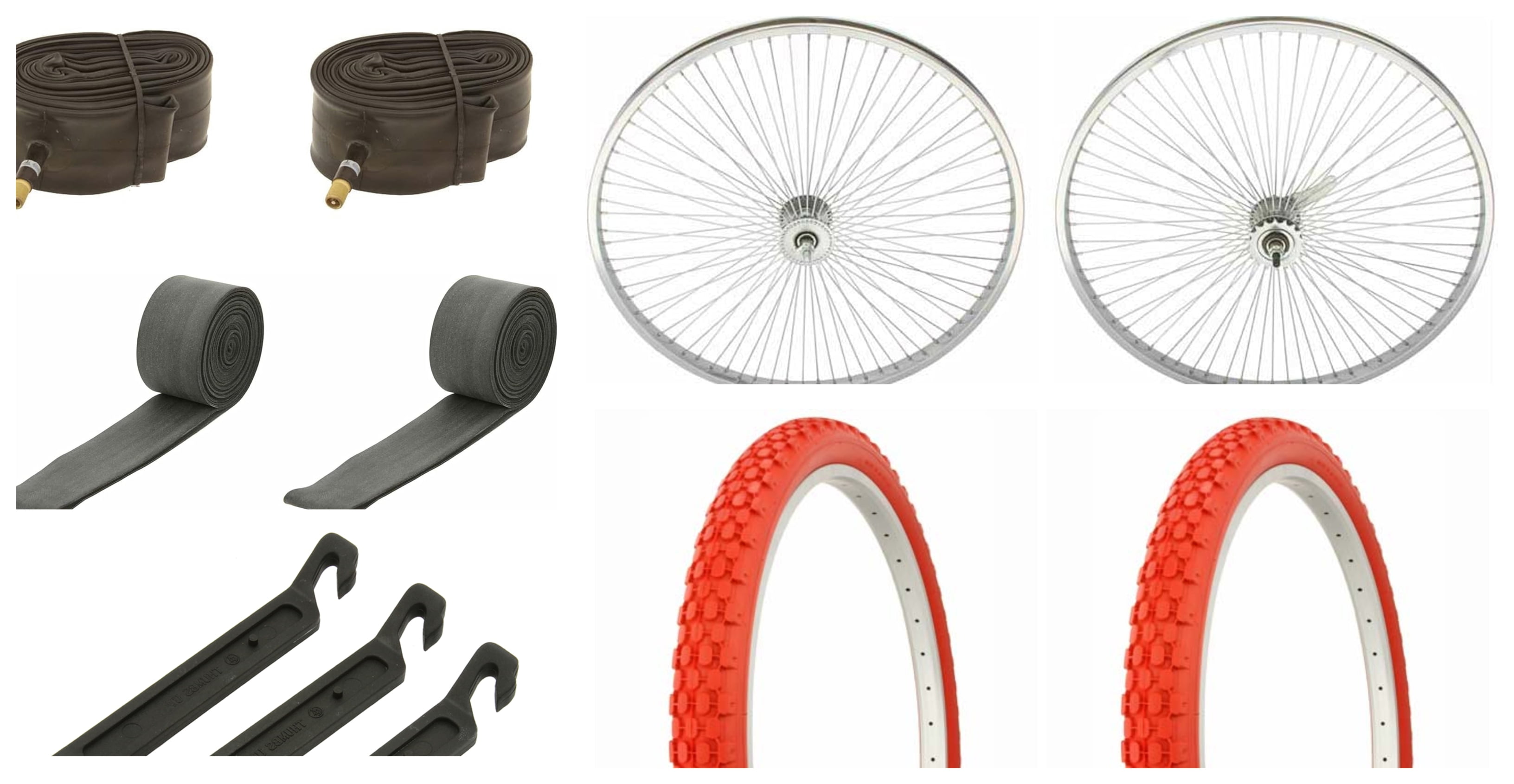 26" Chrome 144 Spoke Front and Back Coaster Wheel & two Tire Duro 26 x ...