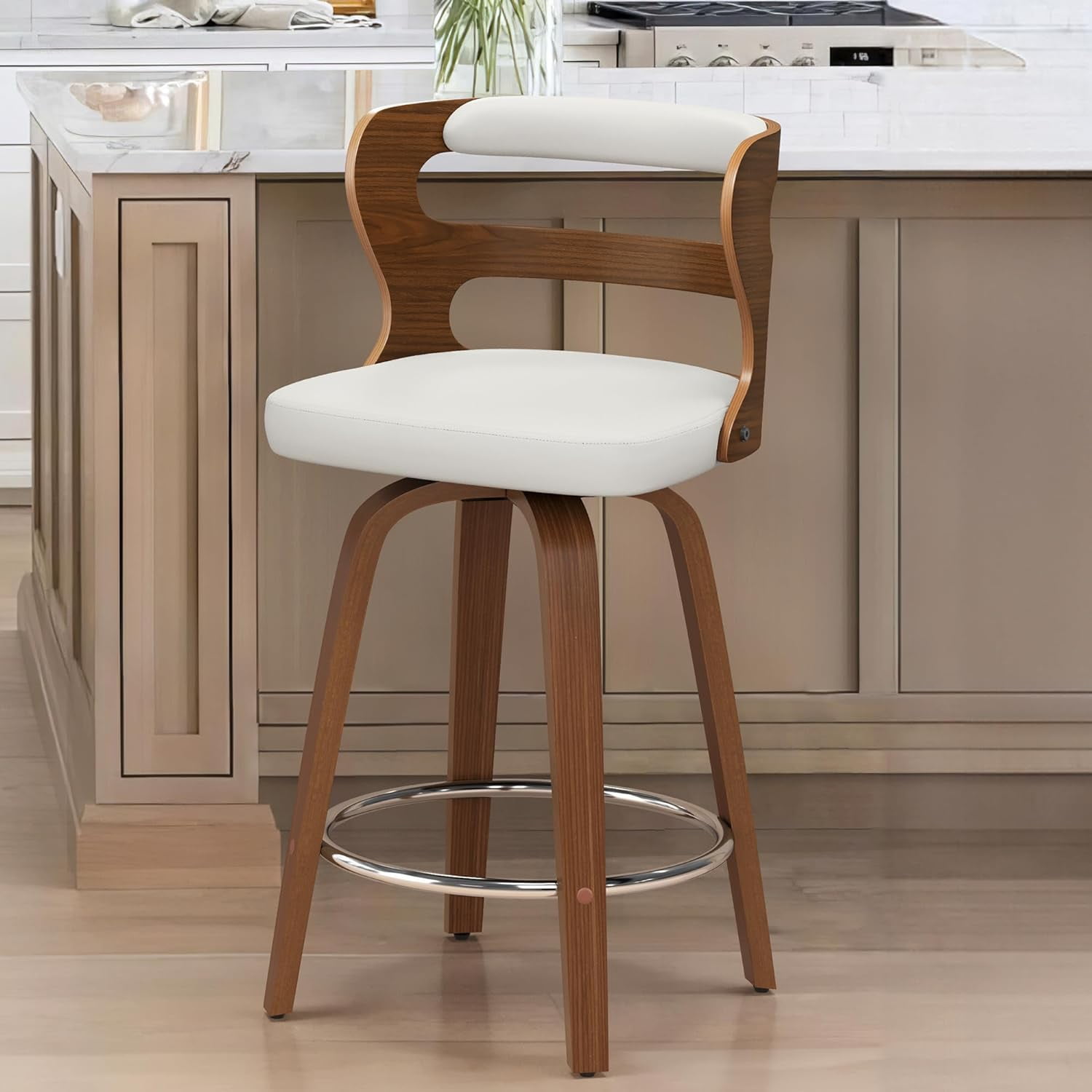 26" Counter Height Bar Stool, Faux Leather Counter Stools, Swivel Bar ...