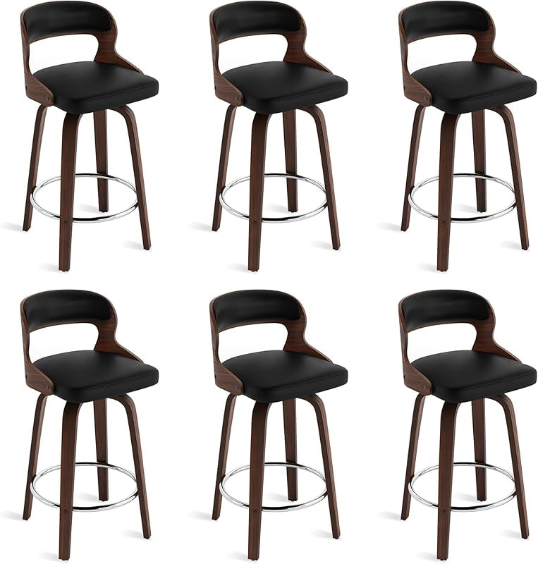 26" Counter Height Bar Stools, Mid Century Bar Stool with Solid Back ...