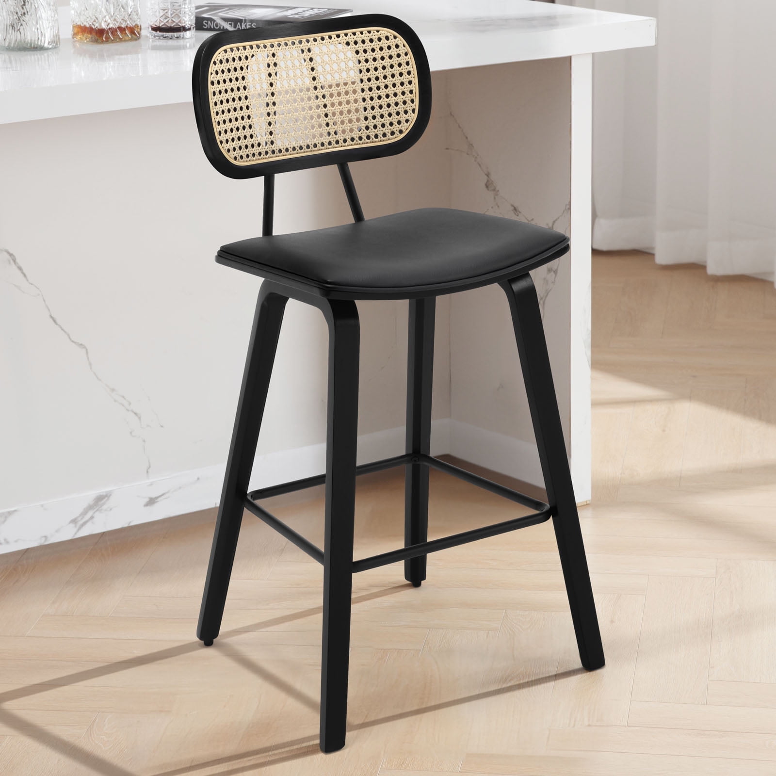 WOOW DEPOT PU Bar Stools 26" Counter Height w/ Rattan Back Set of 1 ...