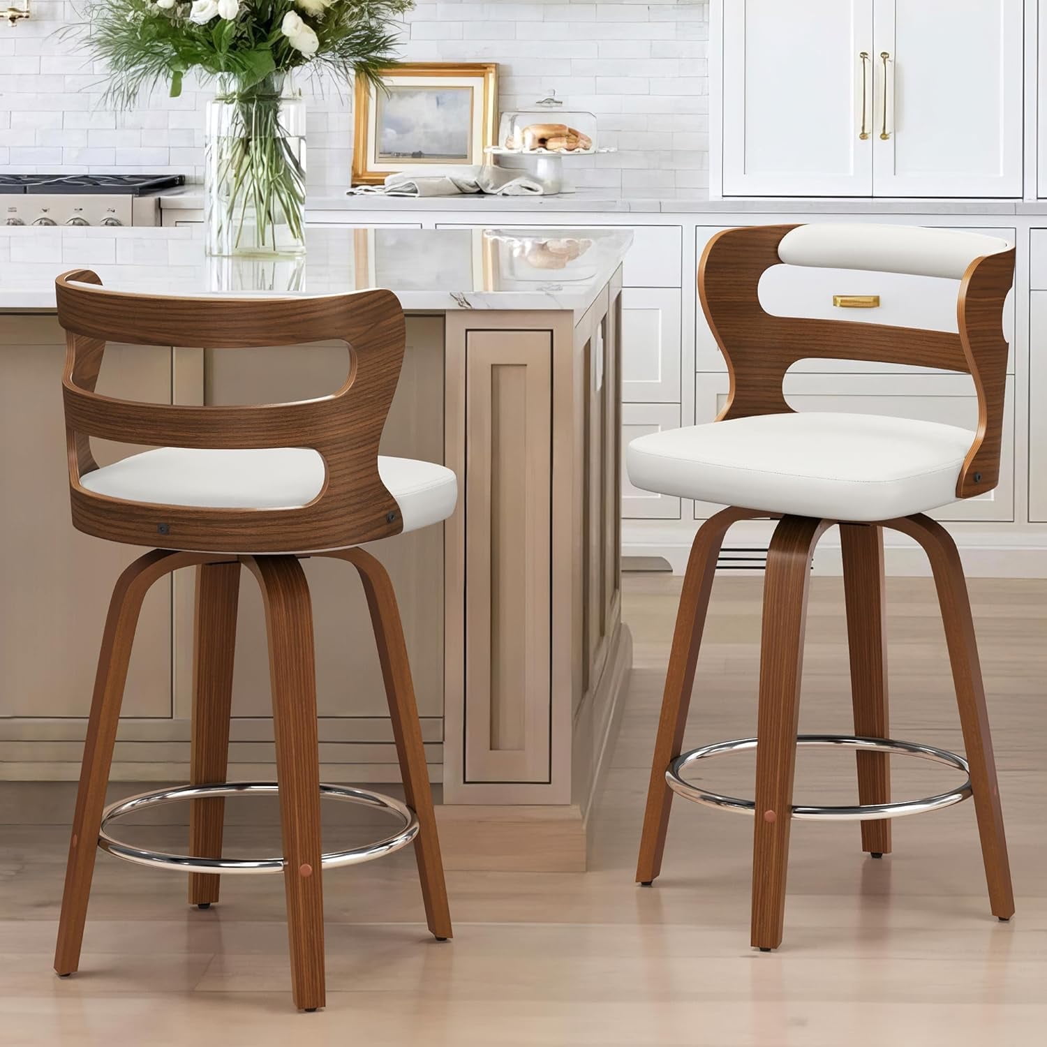 LUE BONA 26" Counter Height Bar Stools Set of 2, Swivel Counter Stools ...