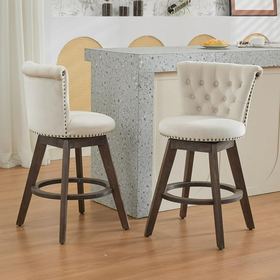 26" Counter Height Bar Stools Set of 2, Modern Velvet Bar Stools, 360 ...