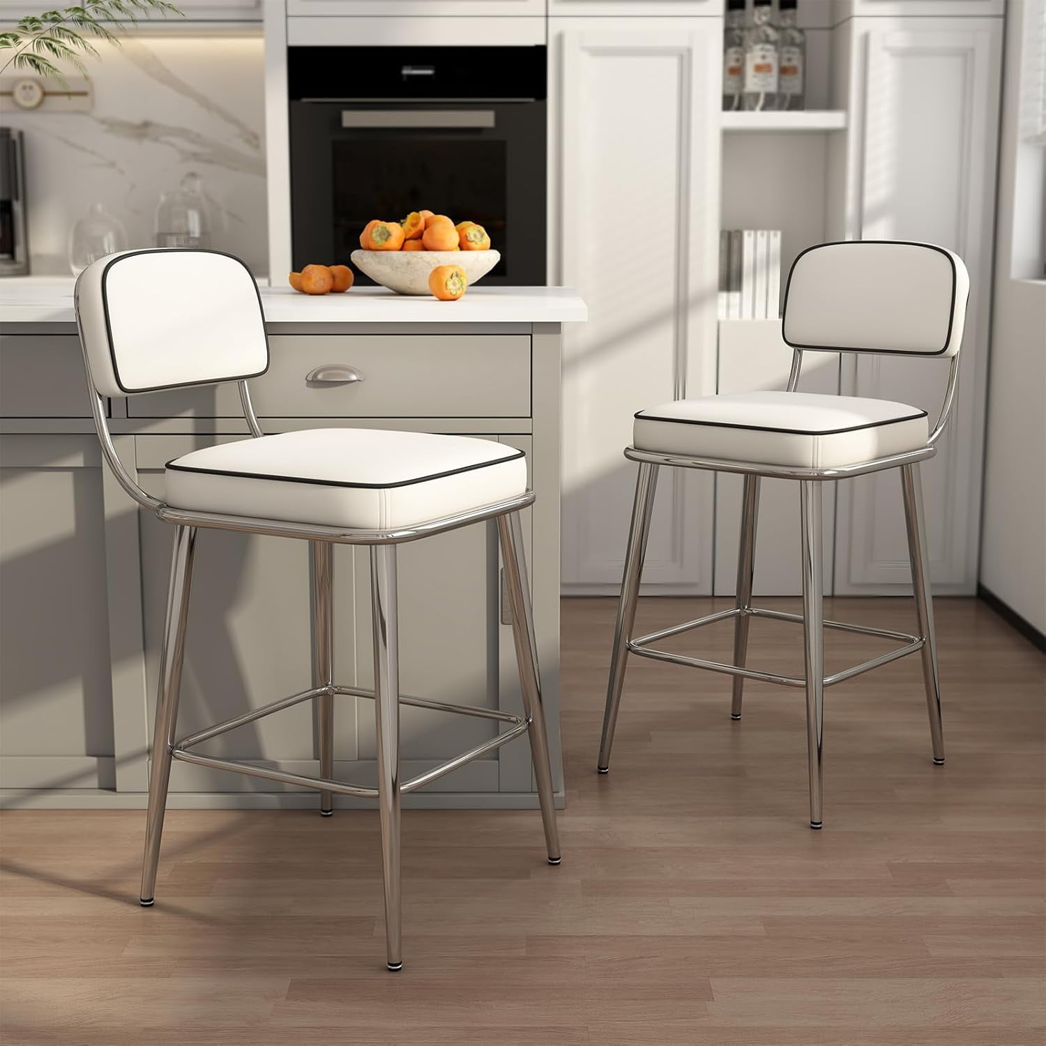 26" Counter Height Bar Stools Set of 2 - PU Leather Upholstered ...