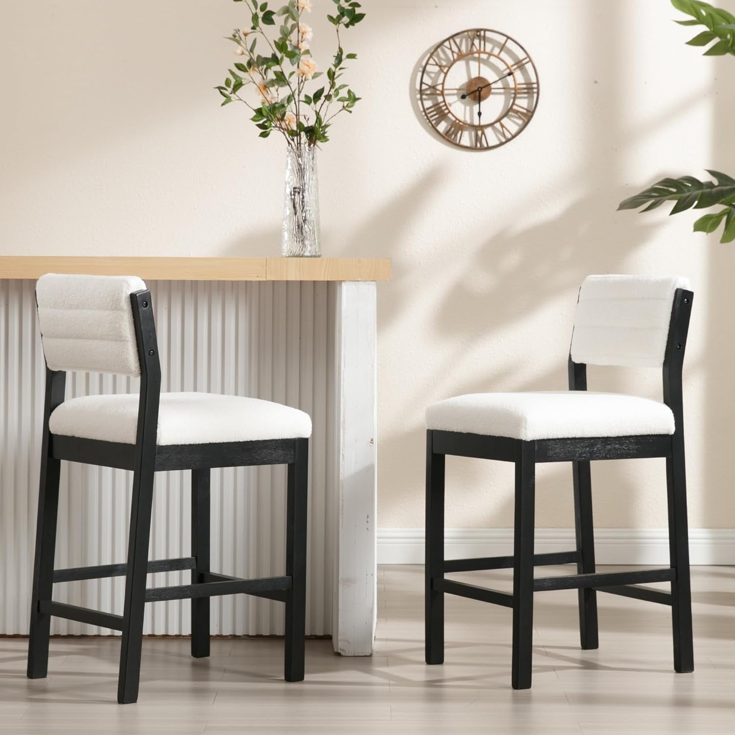 26” Counter Height Bar Stools Set of 2 Sherpa Upholstered Kitchen ...