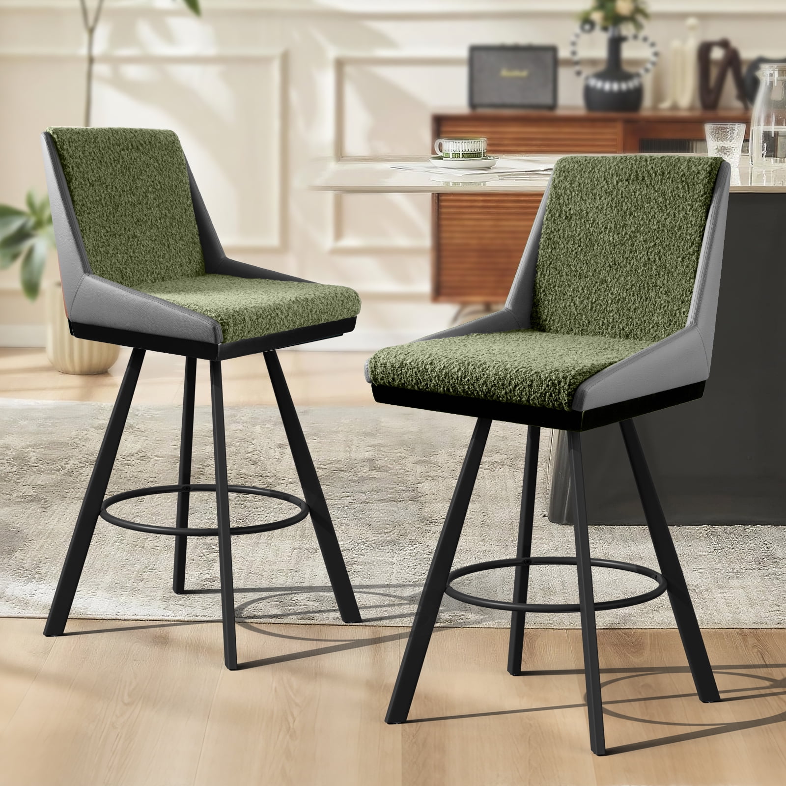 26" Counter Height Bar Stools Set of 2, Swivel Bar Chair Kitchen Chairs ...