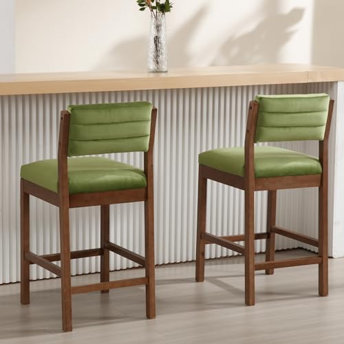 26” Counter Height Bar Stools Set of 2 Velvet Upholstered Kitchen ...