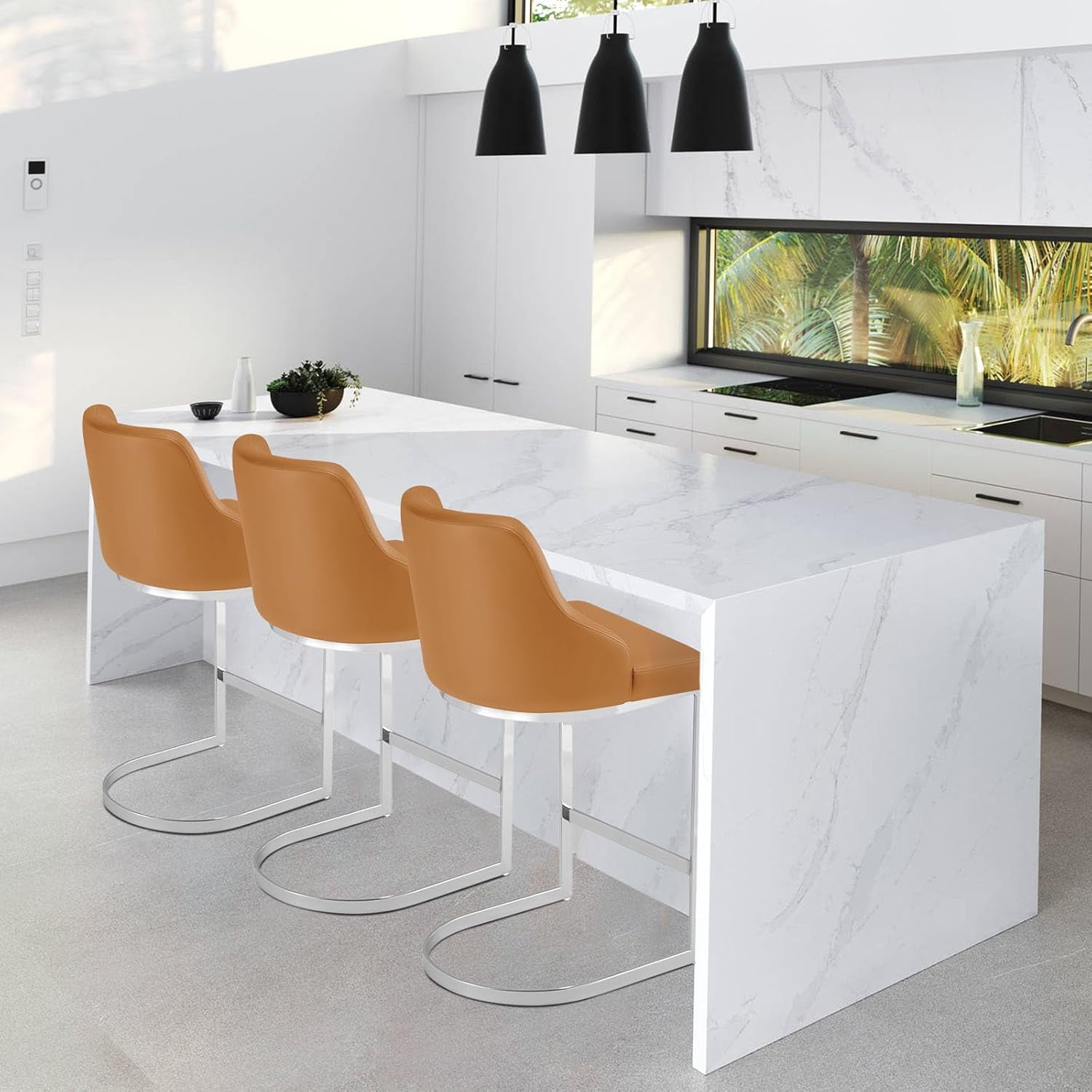 26"Counter Height Bar Stools Set of 3 Modern Bar Stools with Steel U ...