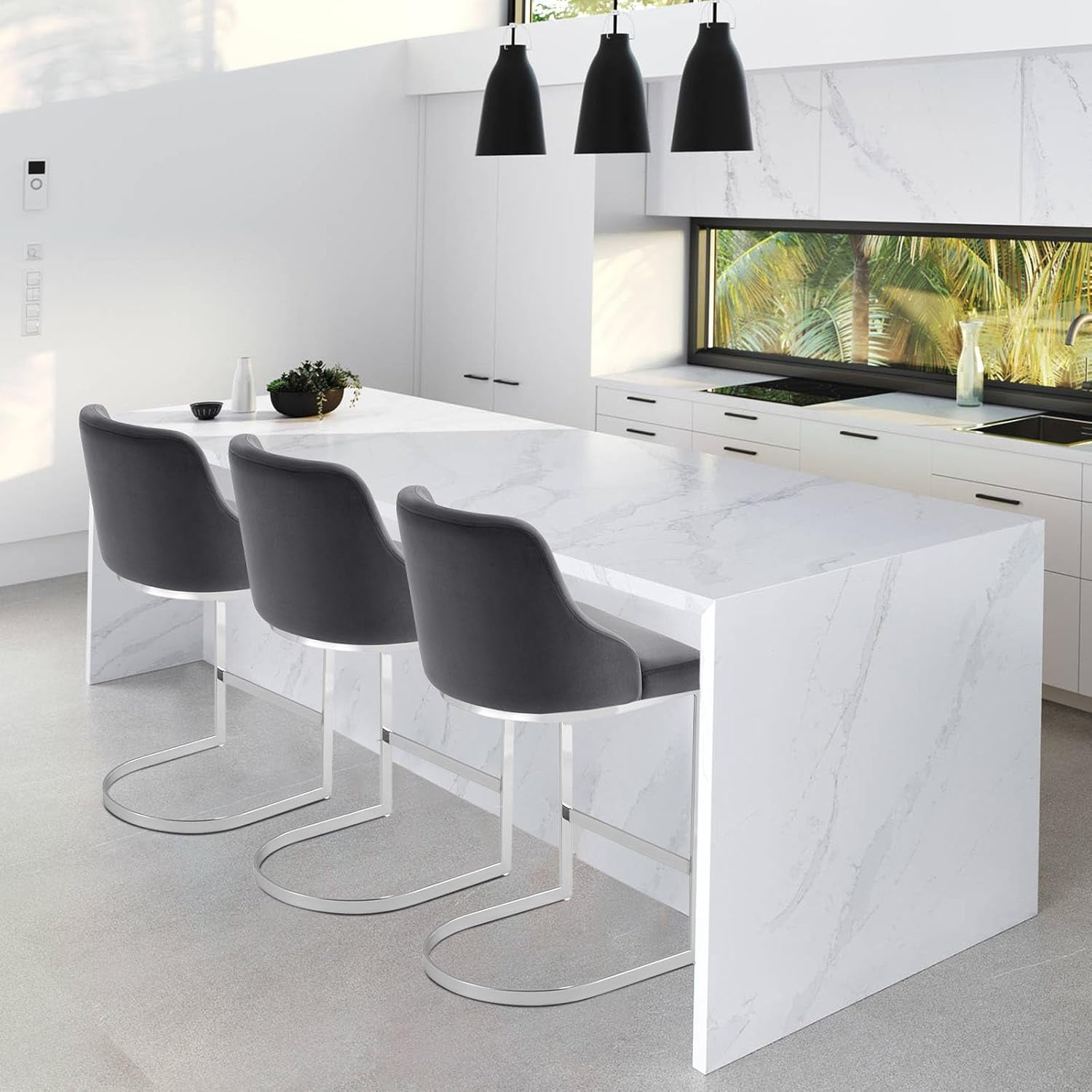 26"Counter Height Bar Stools Set of 3 Modern Bar Stools with Steel U ...