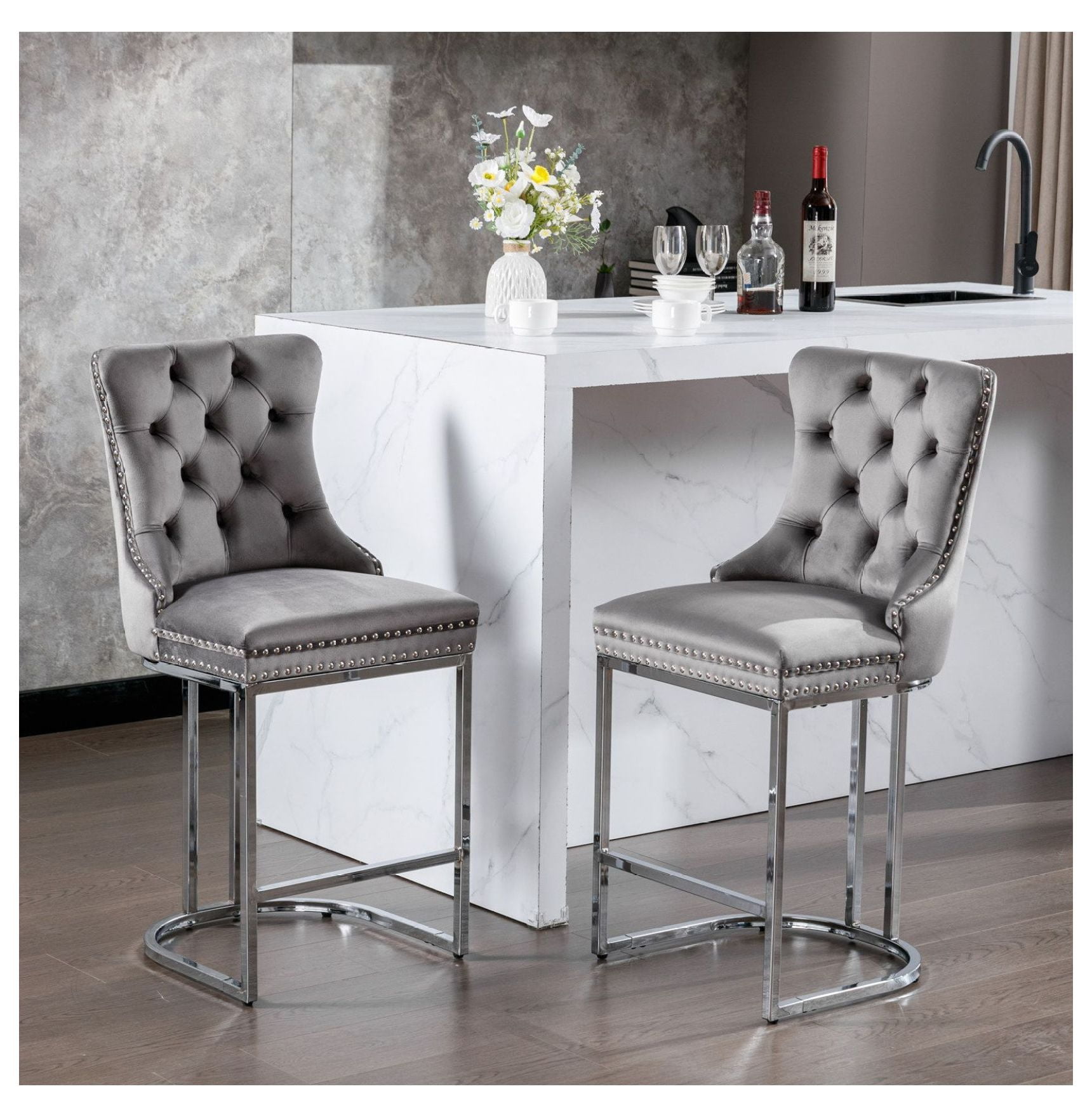 26" Counter Height Bar Stools Set of 2, Gray - Modern Kitchen Island ...