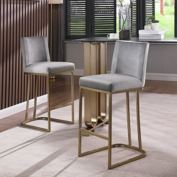 26" Counter Height Bar Stools with Back, Gray Upholstered Set | Ideal ...