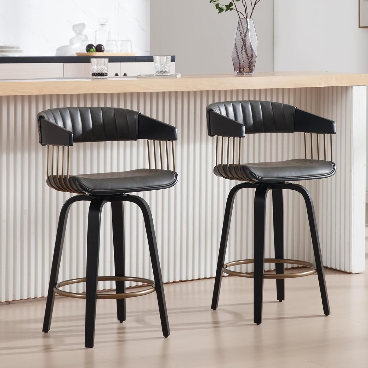 26" Counter Height Stools Set of 2, Modern Swivel Bar Stools with Back ...