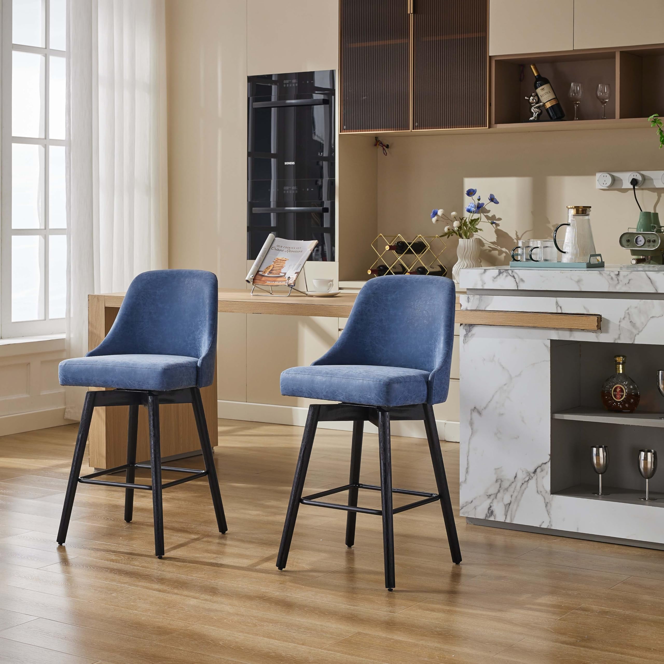26" Counter Height Swivel Barstool Set of 2, Upholstered Fabric Bar ...