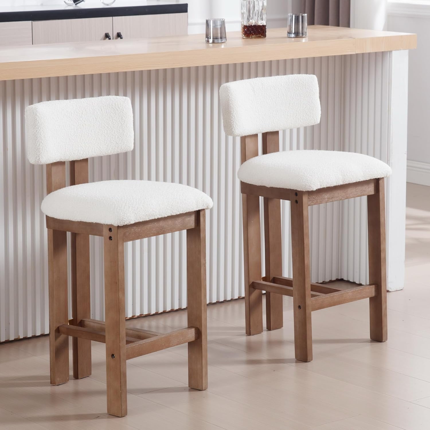 26” Counter Stools Set of 2 Counter Height Bar Stools with Back and ...
