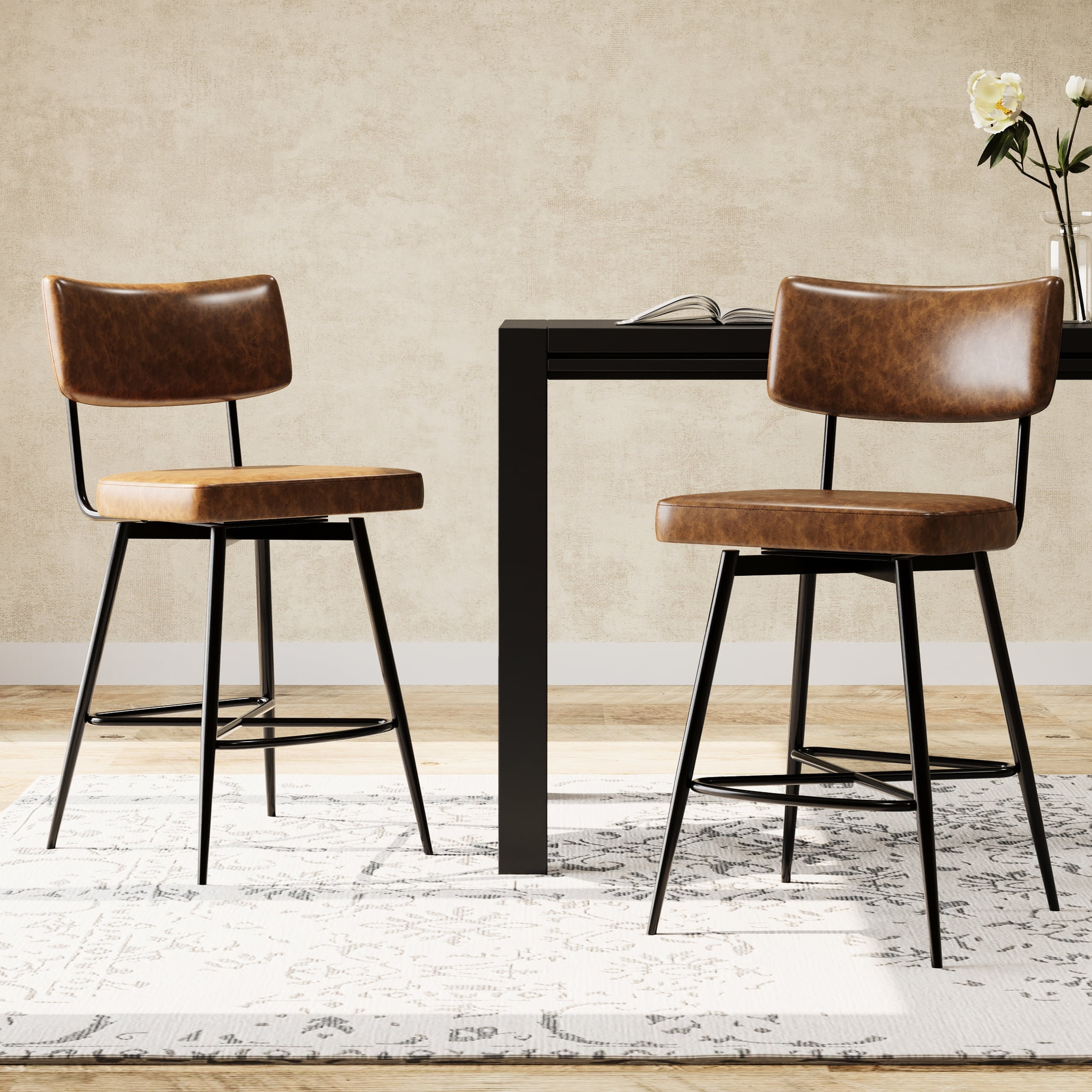 26'' Counter Stools Set in Retro Fashion | 360° Swivel for Social ...