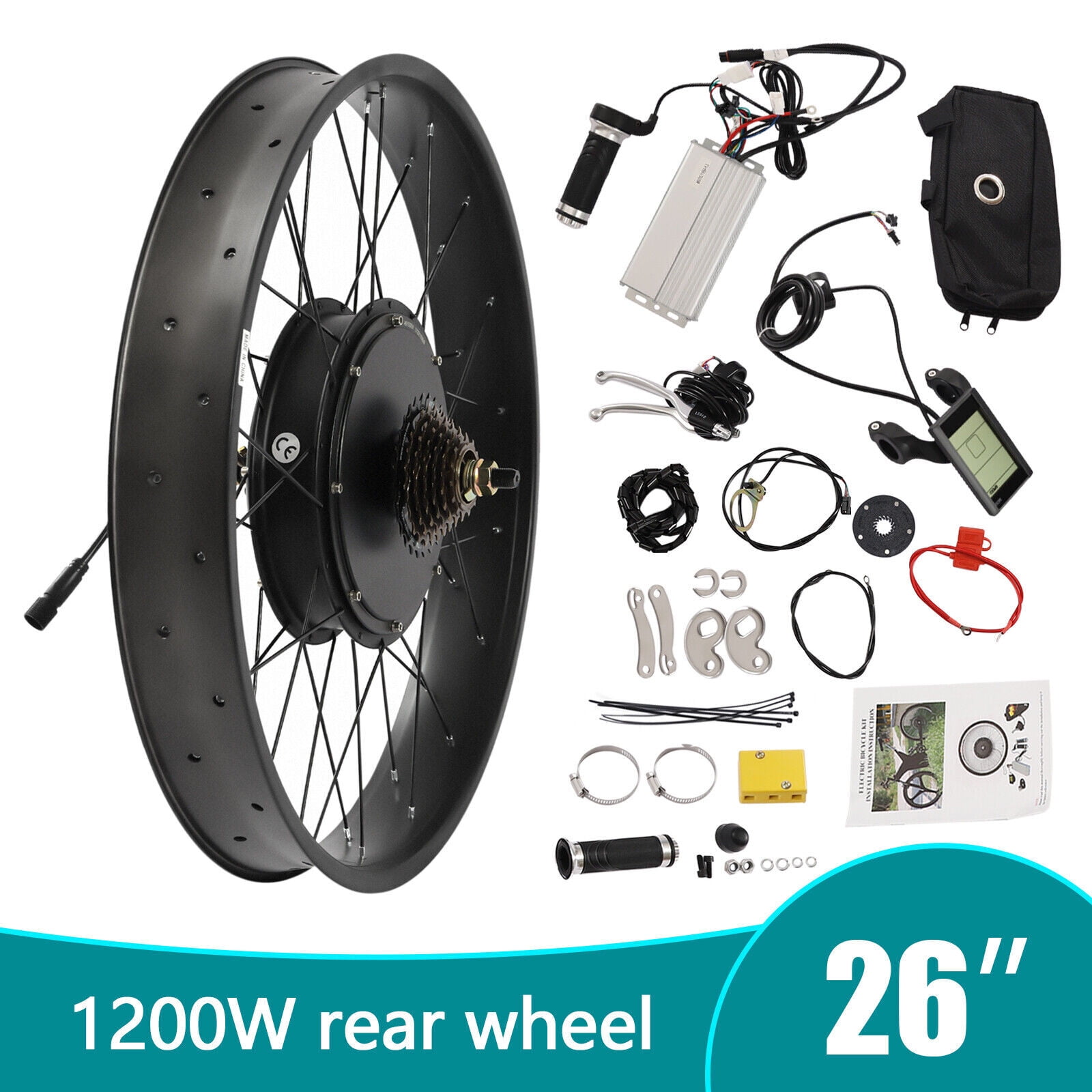 26" E-Bike Rear Wheel Conversion Kit, 48V 1200W Fat Snow Tire Motor Kit ...