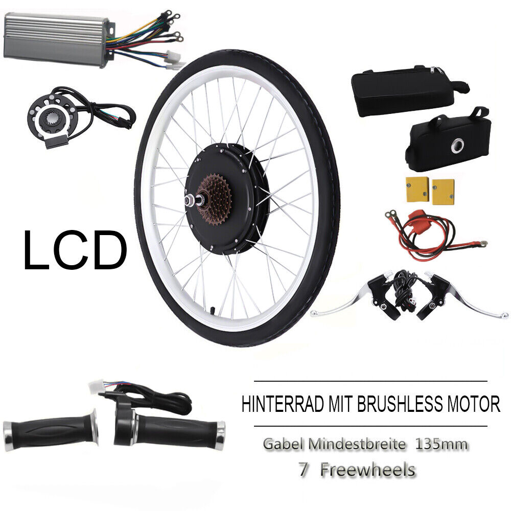 26" Electric Bicycle Conversion Kit Rear Wheel LCD E-Bike Hub Motor 48V ...