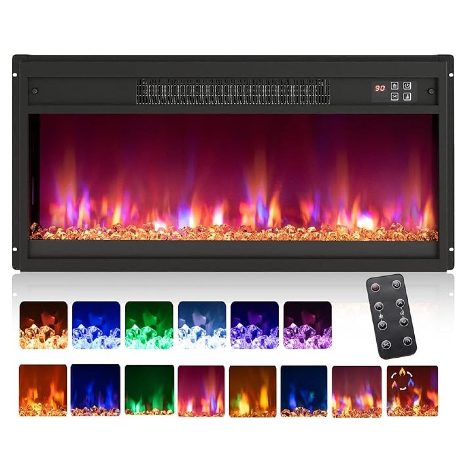 26" Electric Fireplace Insert, Recessed Fireplace Heater with 8 Flame ...